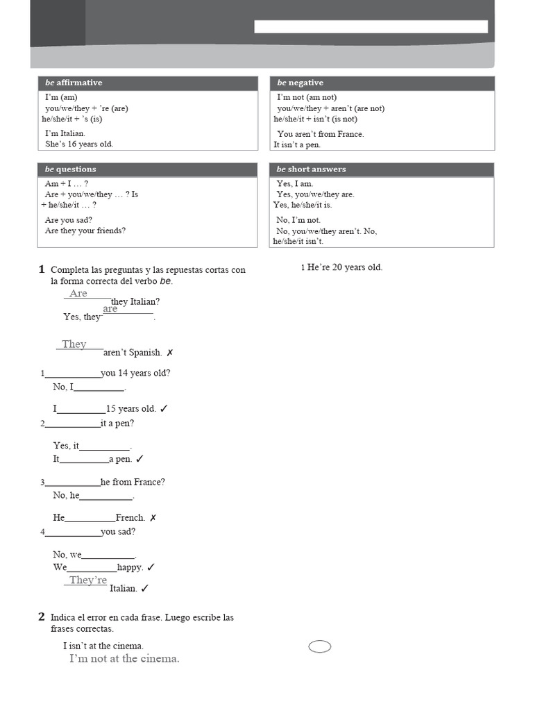 The Verb To Be Affirmative, Negative and Question | PDF | Linguistics ...