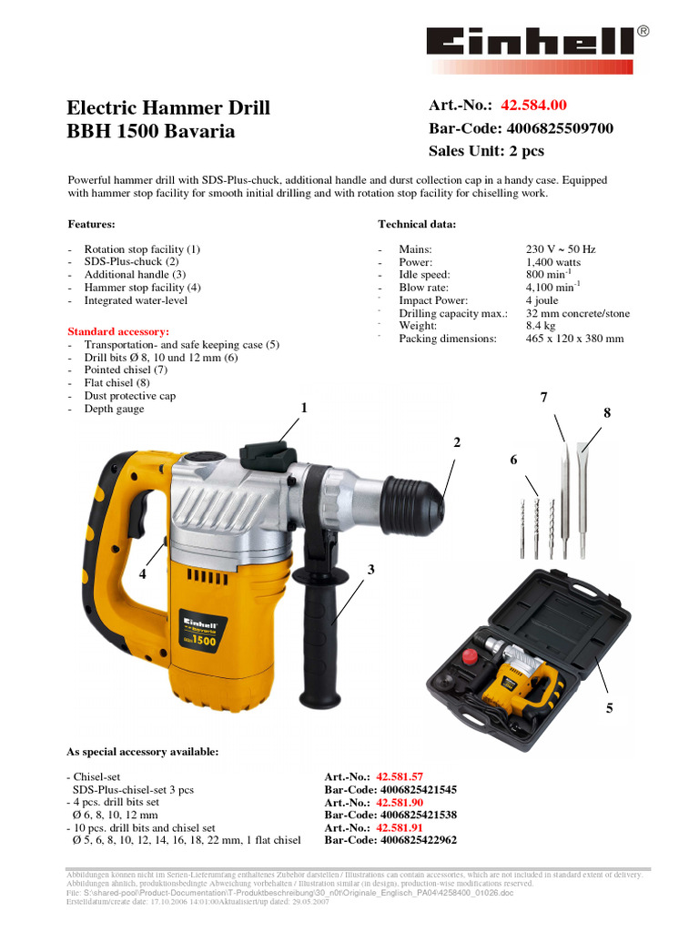 bbh-1500 | PDF | Drill | Equipment