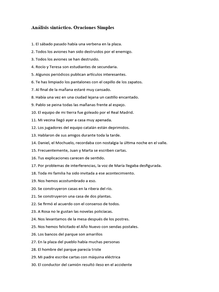 Análisisi Sintáctico Oraciones Simples Pdf