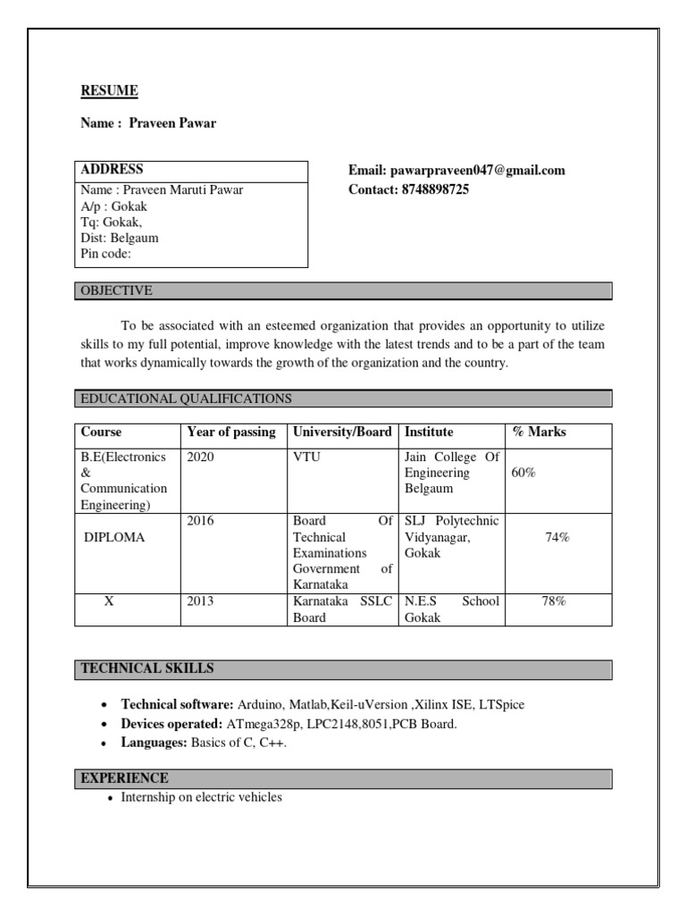 Praveen RESUME | PDF | Arduino | Computer Engineering