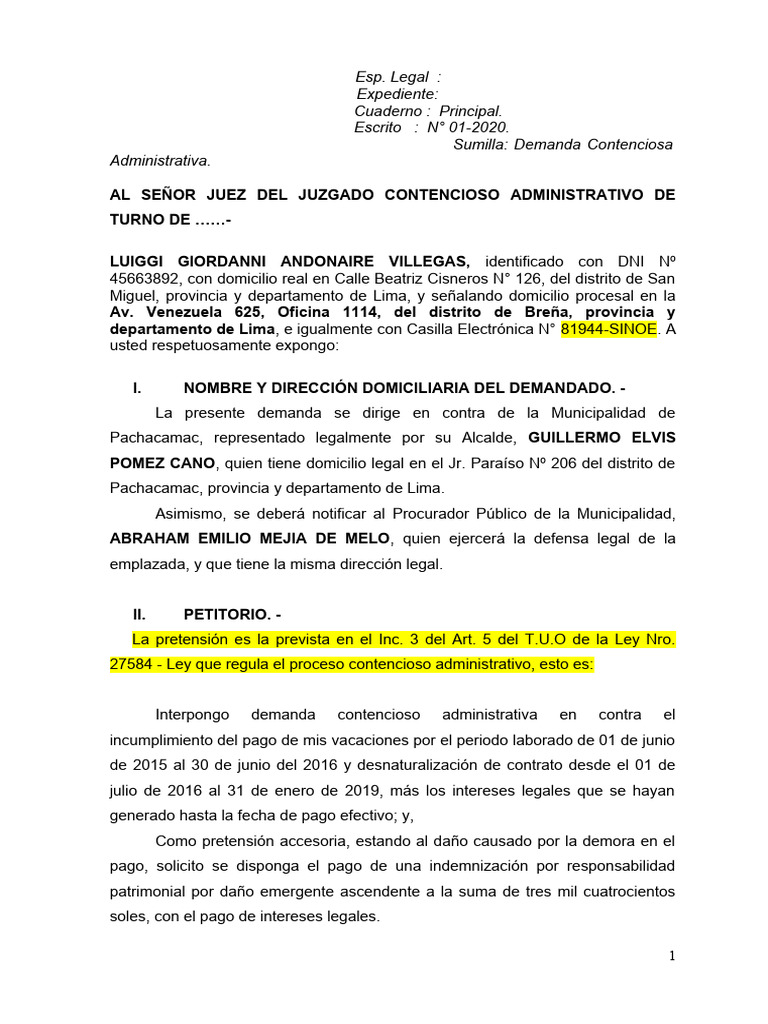 Demanda Contencioso Administrativo Modelo Pdf Debido Al Proceso