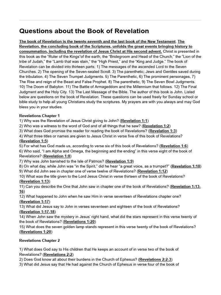 Questions About The Book of Revelation My - Christian Computer Ministry ...