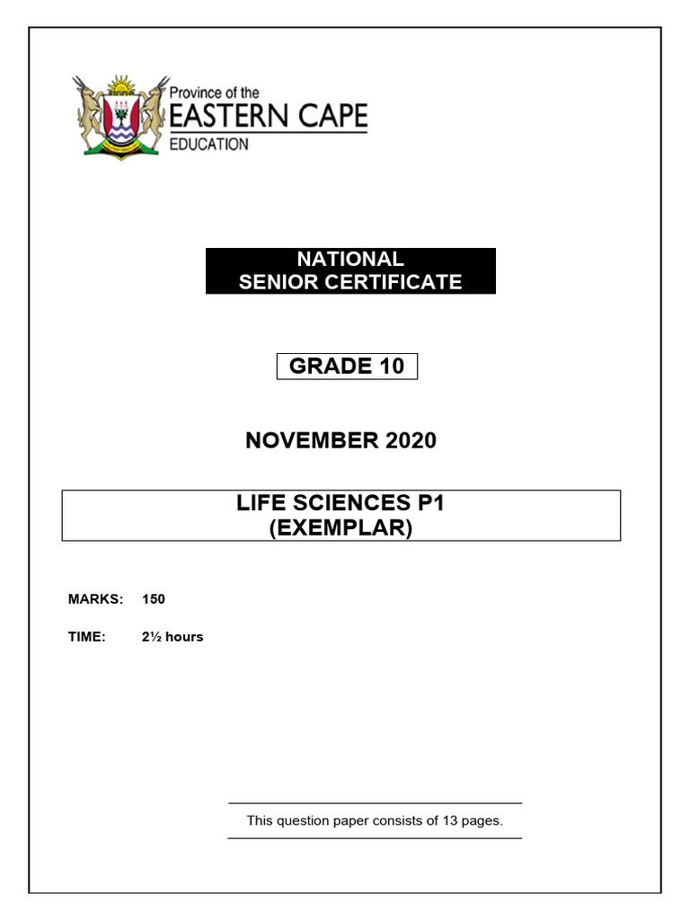 Life Sciences p1 Gr10 QP Nov2020 English | PDF | Catalase | Enzyme