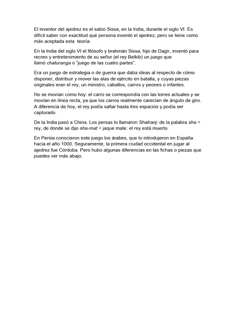 El Inventor Del Ajedrez Es El Sabio Sissa | PDF