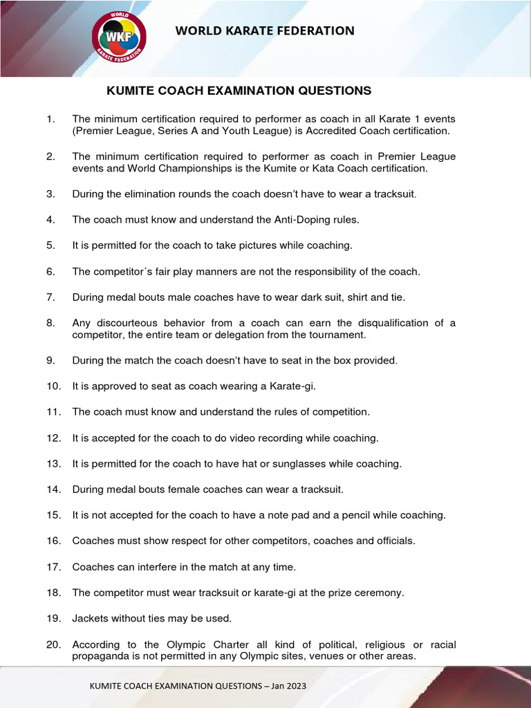 Coach Exam Questions-Kumite | PDF | Referee | Concussion
