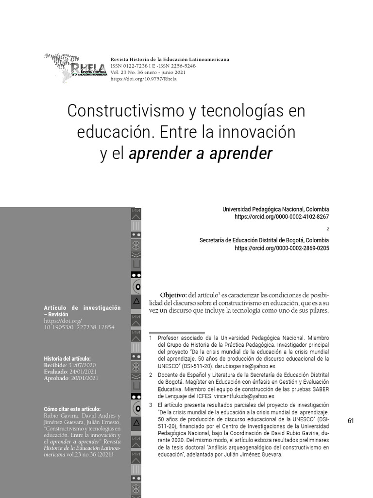 Constructivismo y Tecnologías en Educación. Entre La Innovación y El ...