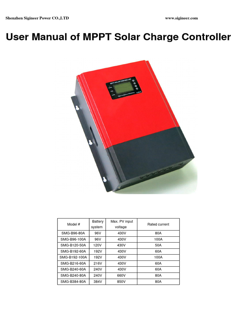 MPPT Solar Charge Controller Manual | PDF | Photovoltaics | Solar Panel