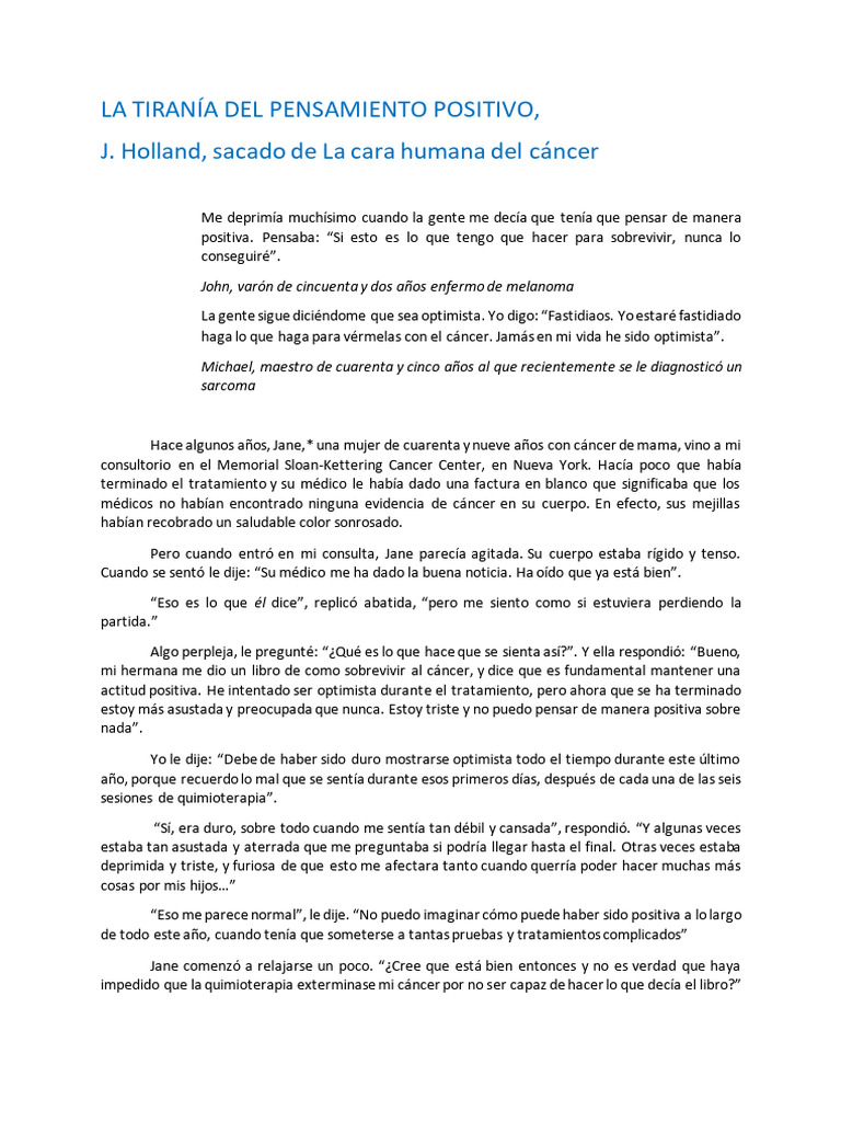 Artículo - LA TIRANÍA DEL PENSAMIENTO POSITIVO - J. Holland | PDF ...