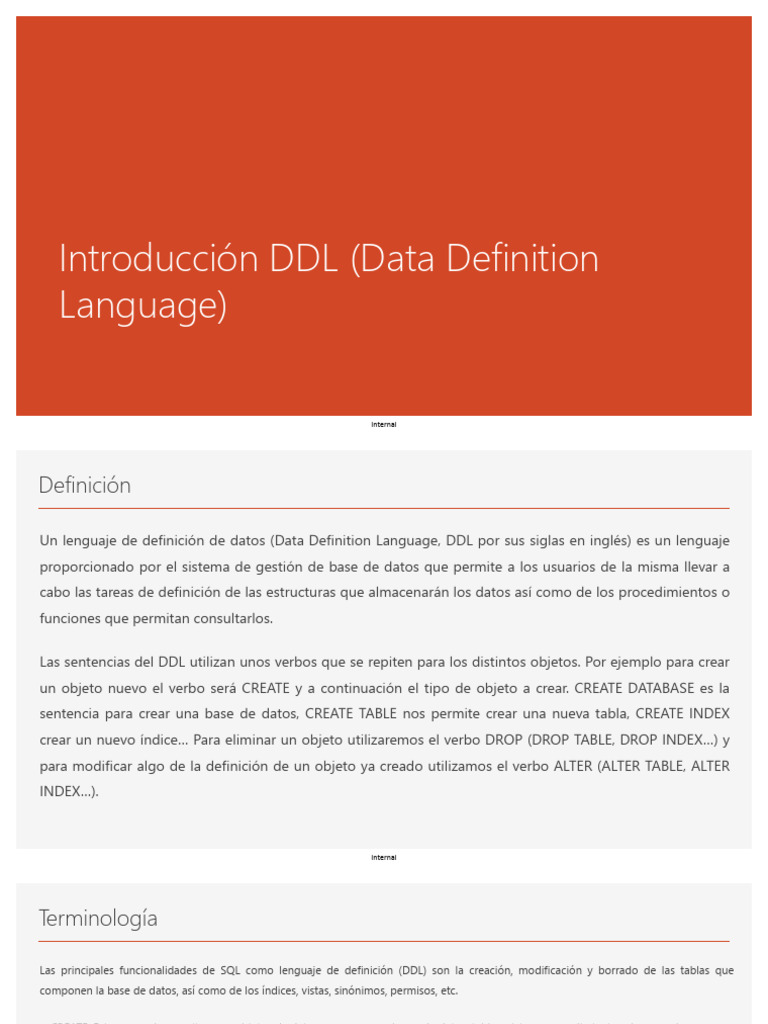 Introducción DDL (Data Definition Language) | PDF | Bases de datos | SQL
