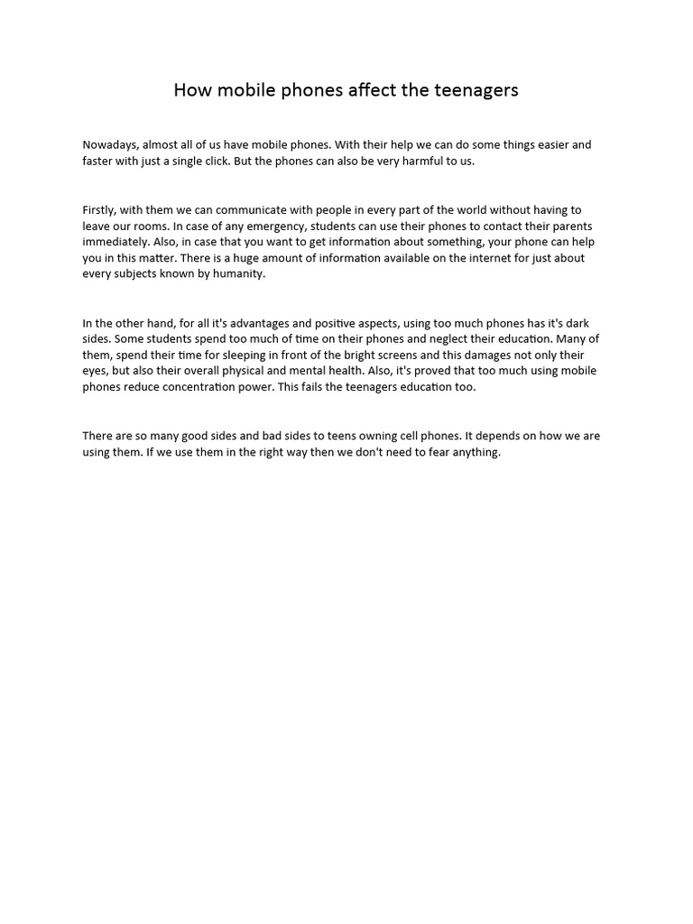 How Mobile Phones Affect The Teenagers | PDF | Wellness