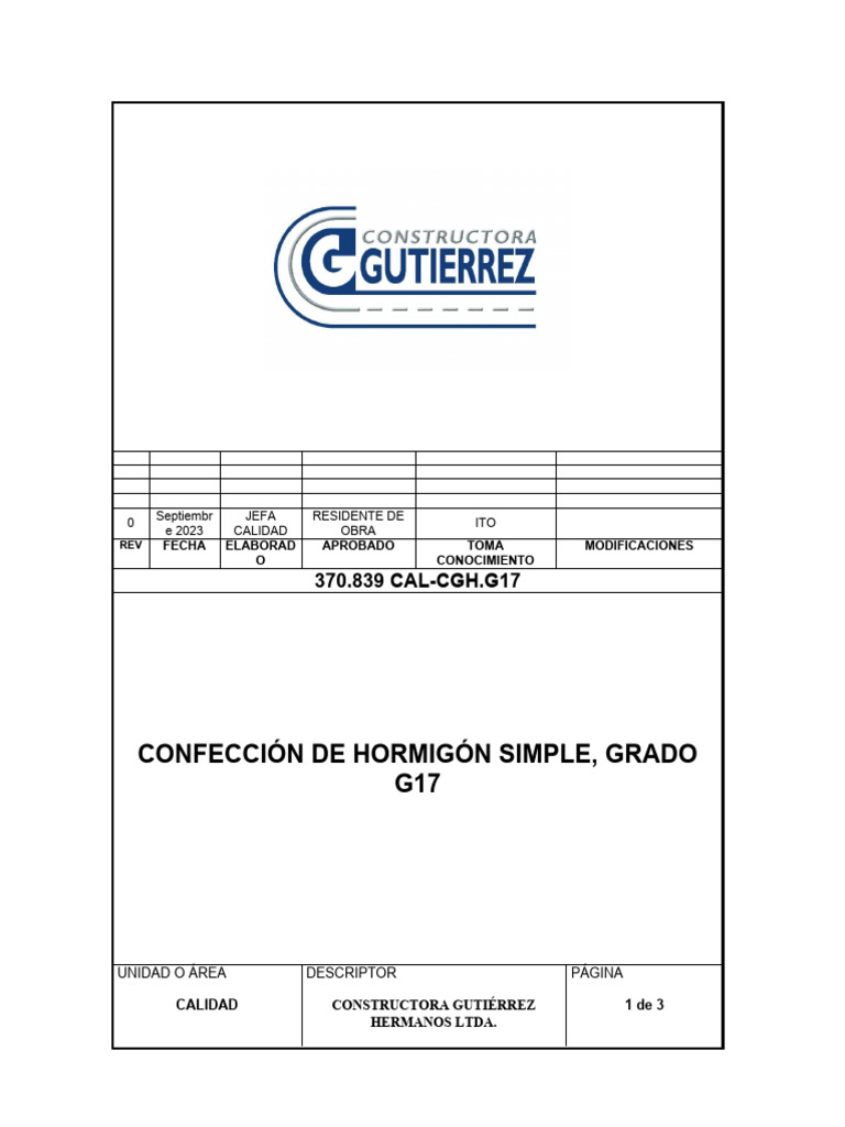 Confección Con Hormigon Simple G17 | PDF | Hormigón
