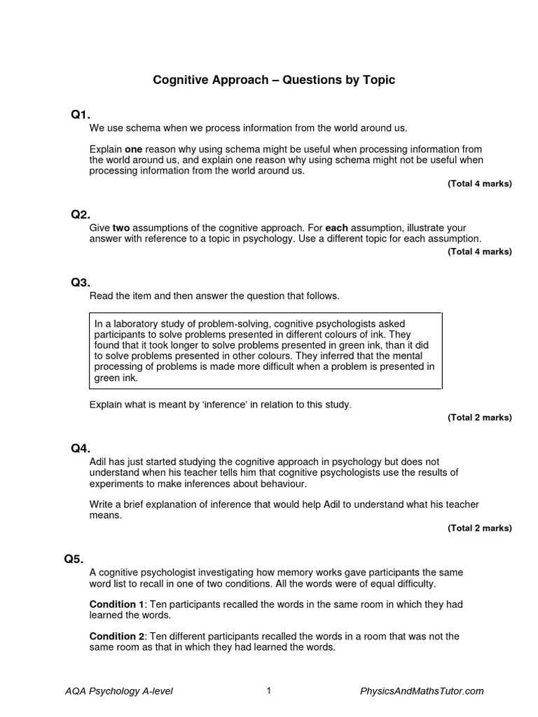 Cognitive Approach | PDF | Cognitive Psychology | Psychology