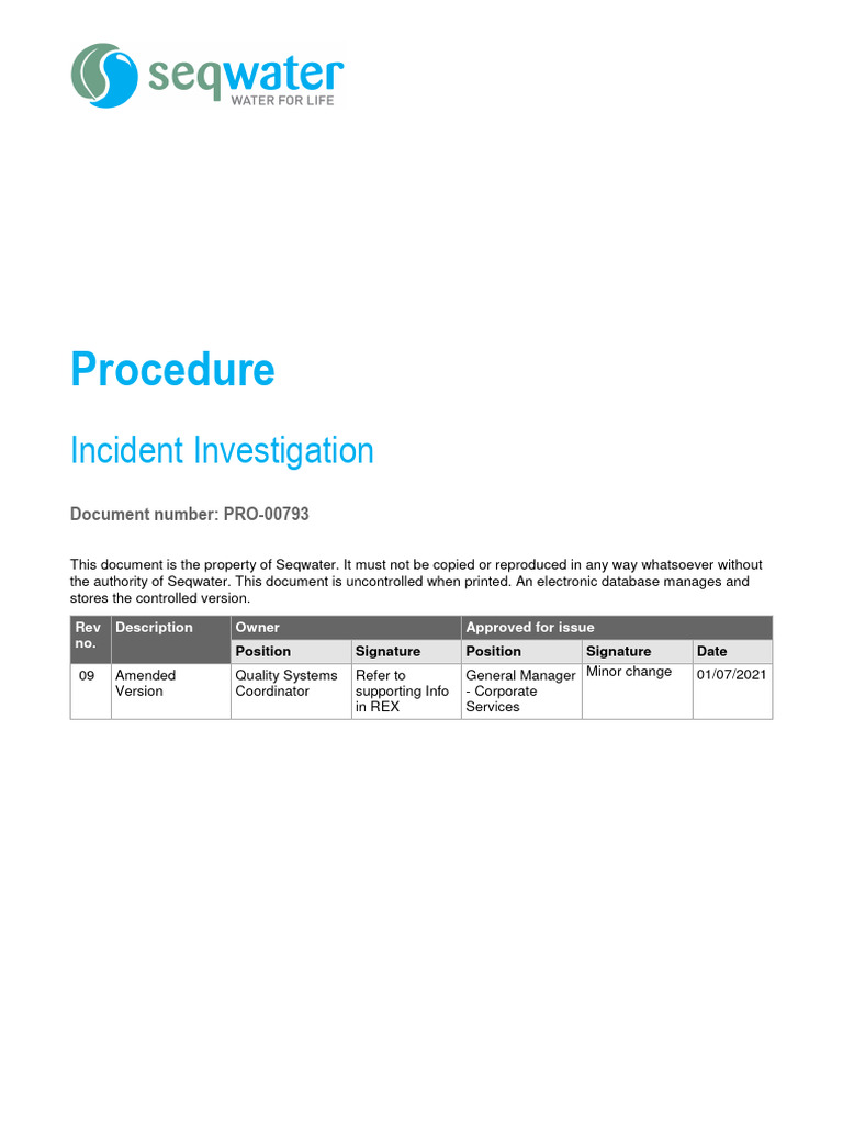 PRO-00793 Corporate - Incident Investigation Procedure | PDF | Risk ...