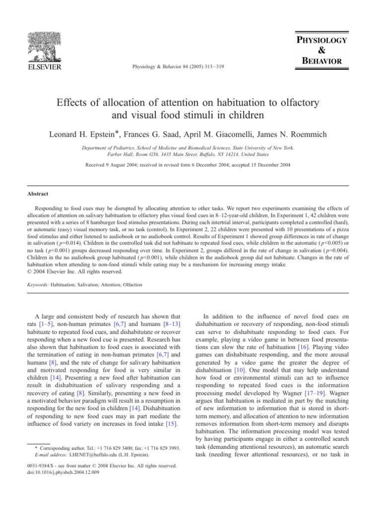 Paper 3 Effects Of Allocation Of Attention On Habituation To Olfactory And Visual Food Stimuli