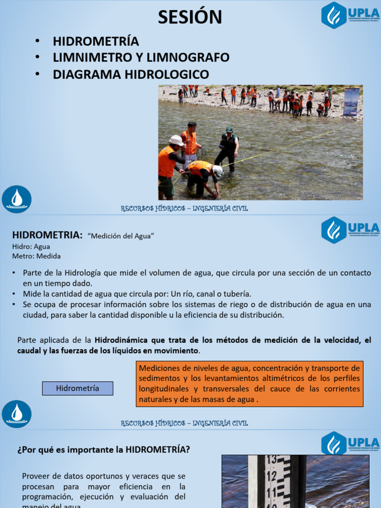 Sesion 8 Limnimetro y Limnigrafo | PDF | Agua | Descarga (hidrología)
