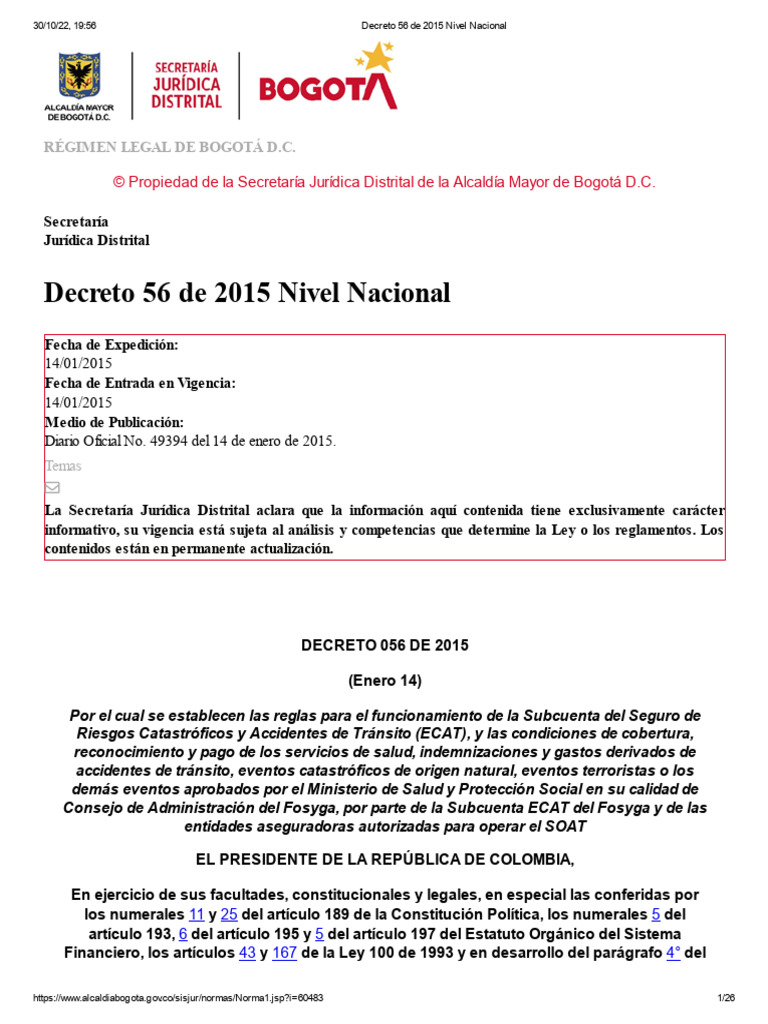 Decreto 056 de 2015 | PDF | Seguro de vehículo | Seguro