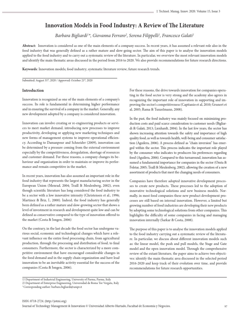 Innovation Models in Food Industry A Review of The | PDF | Innovation ...