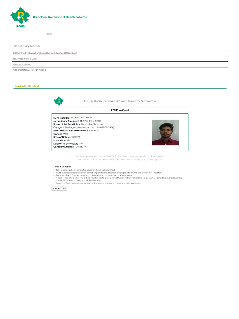Rajasthan RGHS Card Information Guide | PDF | Identity Document ...
