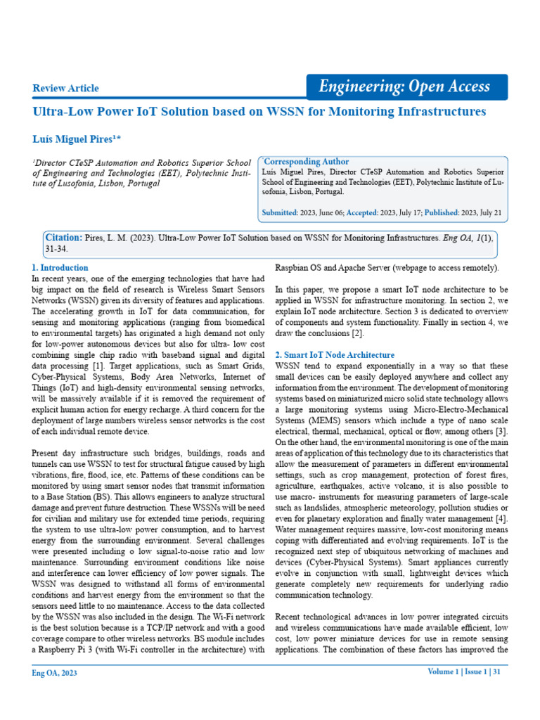 Ultralow Power Iot Solution Based On Wssn For Monitoring Infrastructures Pdf Raspberry Pi 4264