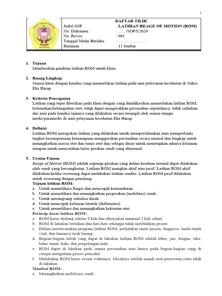 Daftar Tilik Latihan ROM | PDF