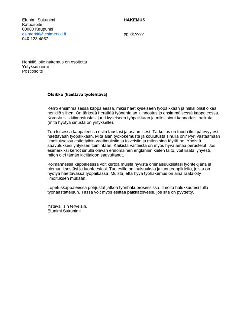 Etunimi Sukunimi Hakemus | PDF