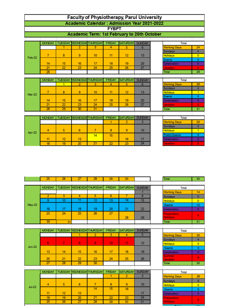 FYBPT Academic Calendar 2022 | Download Free PDF | Academic Term | Observances