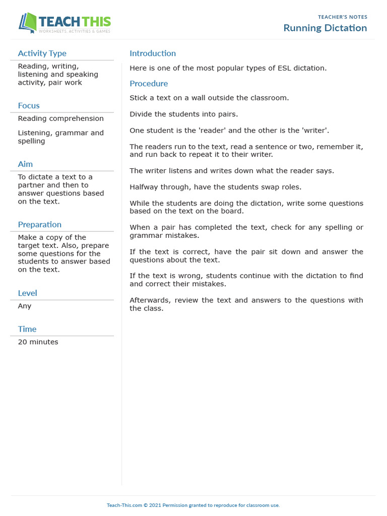 Running Dictation | PDF