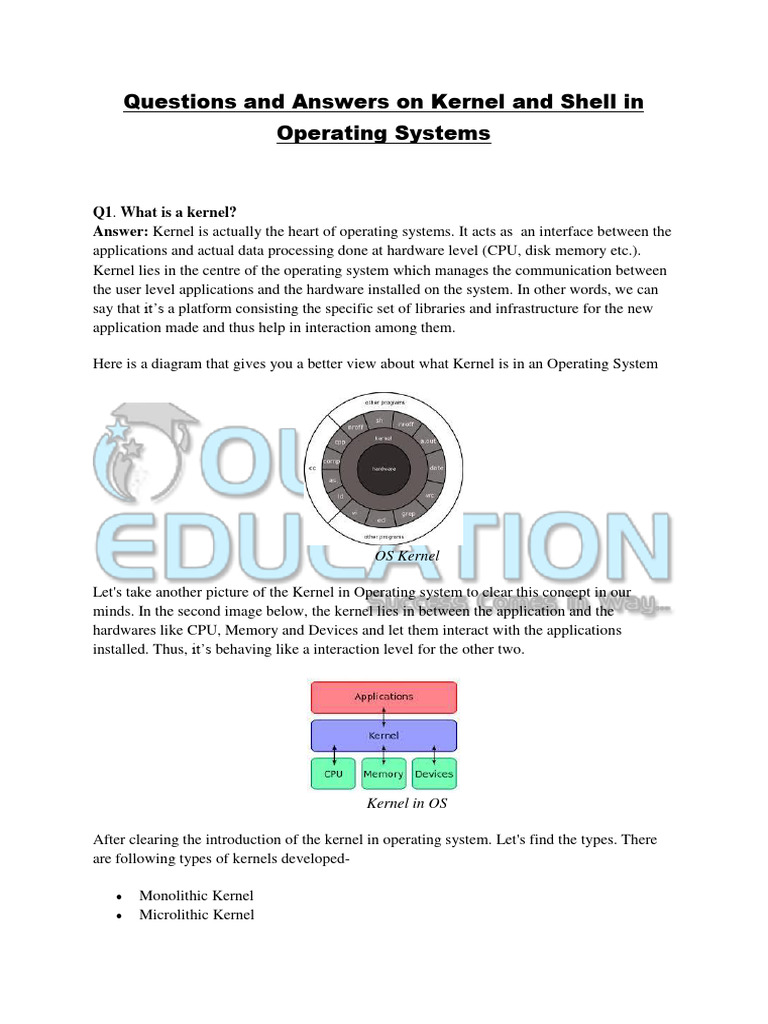 Questions and Answers On Kernel and Shell in Operating Systems | PDF | Kernel (Operating System ...