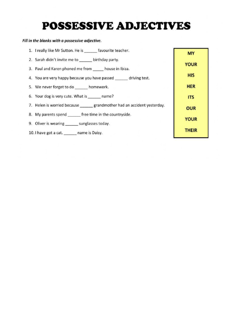 Possessive Adjectives New Practice | PDF