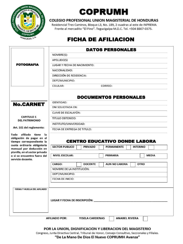 Ficha de Afiliacion 2023 | PDF