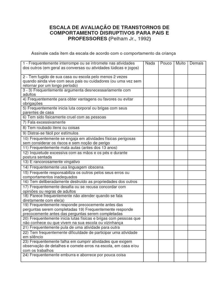 Escala para Tod | Download grátis PDF | Transtorno de déficit de ...