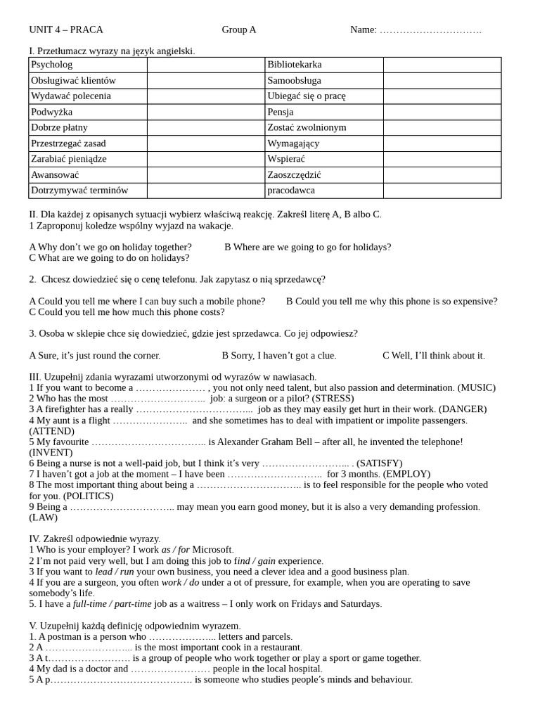 UNIT 4 - Praca | PDF