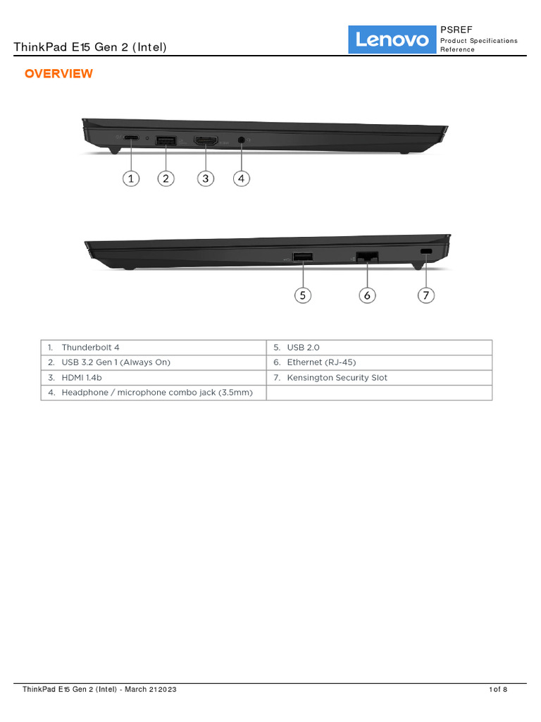 ThinkPad E15 Gen 2 Intel Spec | PDF | Usb | Solid State Drive