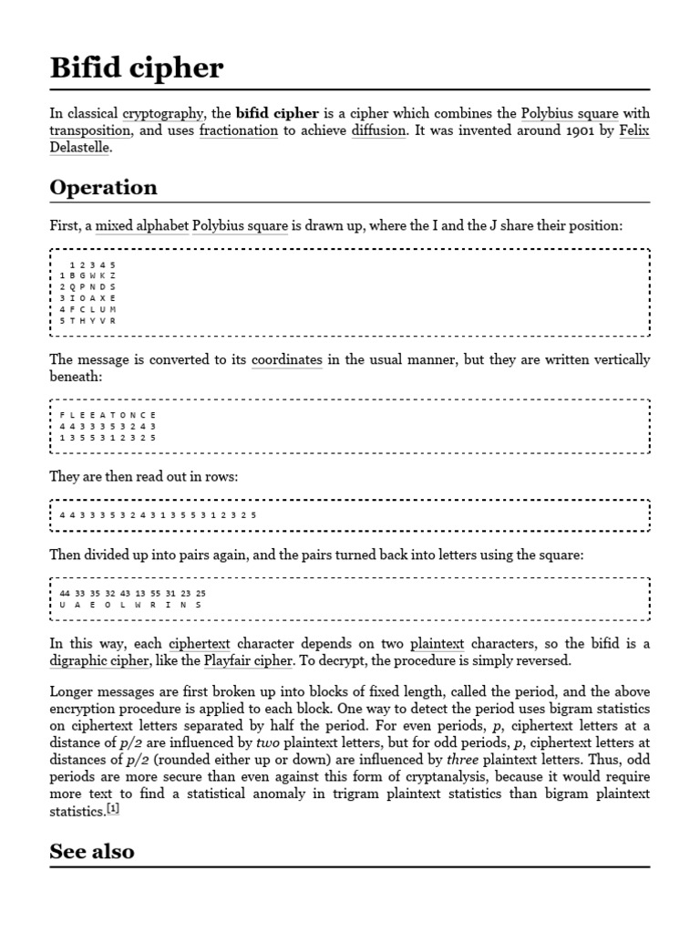 Bifid Cipher: Method and Analysis | PDF