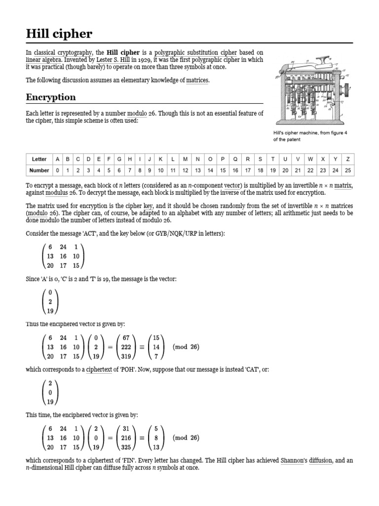 Hill Cipher | PDF | Military Communications | Algebra