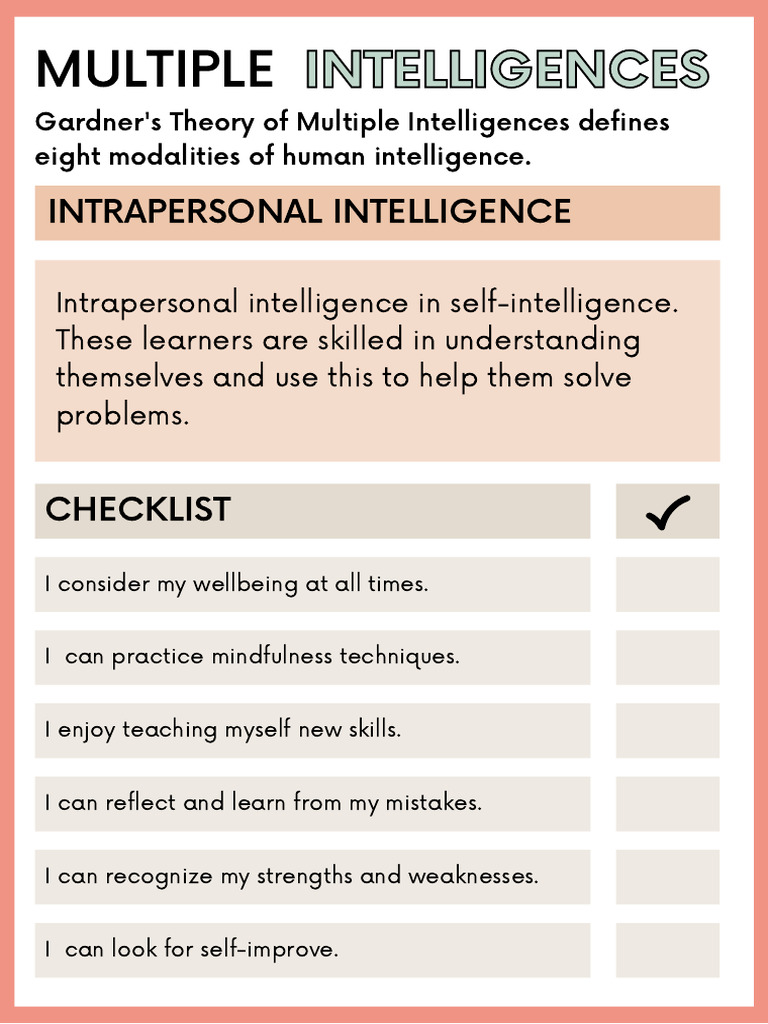 Multiple Intelligences Intrapersonal Intelligence Worksheet | PDF ...