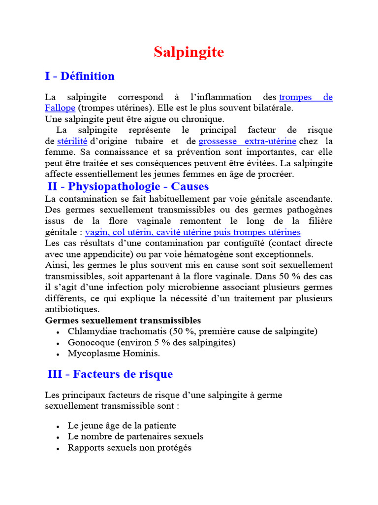Définition et risques de la salpingite | PDF | Fausse couche | Cancer ...