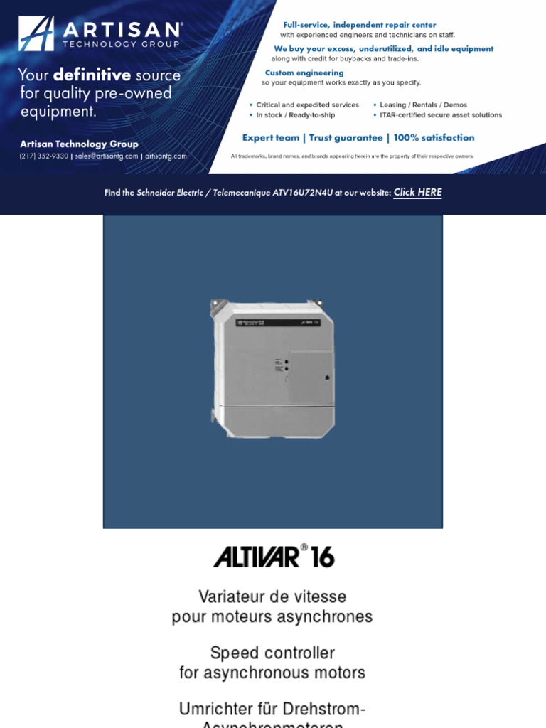 Telemecanique Altivar 16 Manual | PDF | Electric Motor ...
