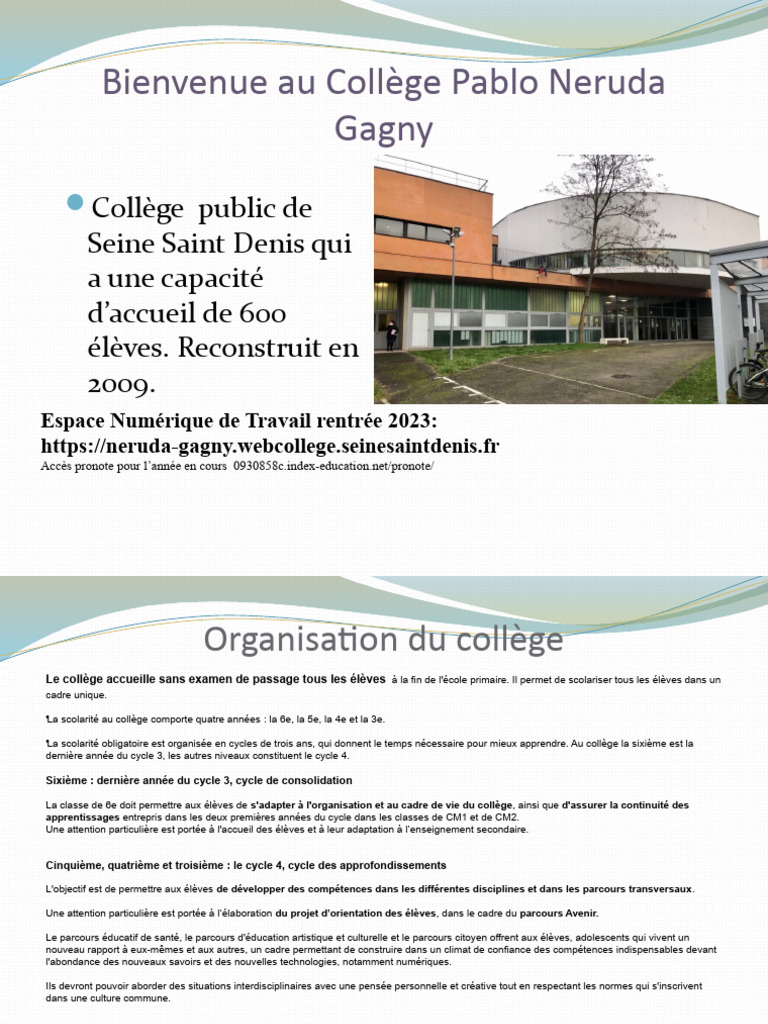 Diapo Présentation Collège 2023 | PDF | Études des langues étrangères