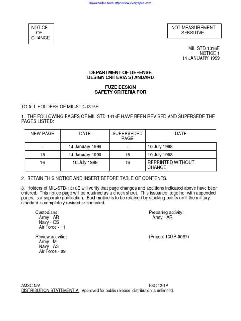 Mil STD 1316e - Notice 1 | PDF | Fuze | Ammunition
