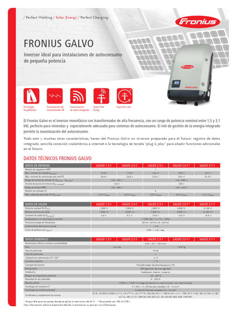 SE DS Fronius Galvo ES | PDF | Ingenieria Eléctrica | Ciencias fisicas