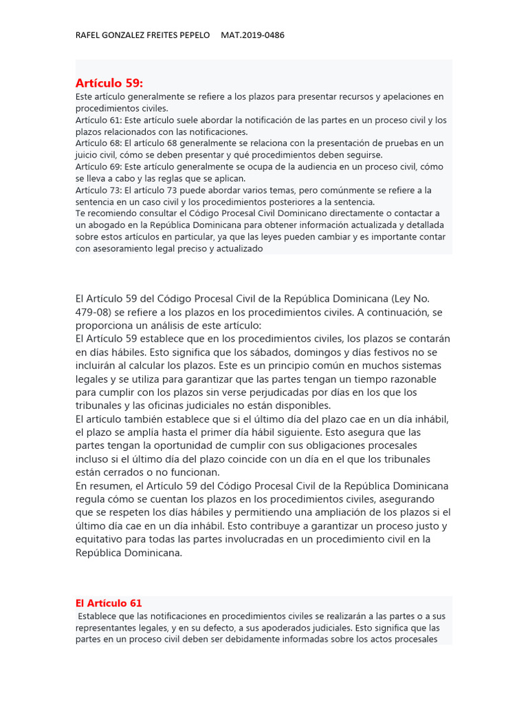 Artículo 59 | PDF | Demanda judicial | Procedimiento Civil