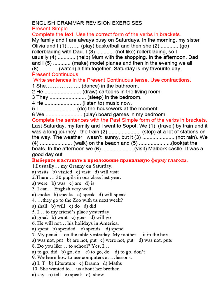 Use the correct forms of the verbs in brackets - English Grammar Exercise