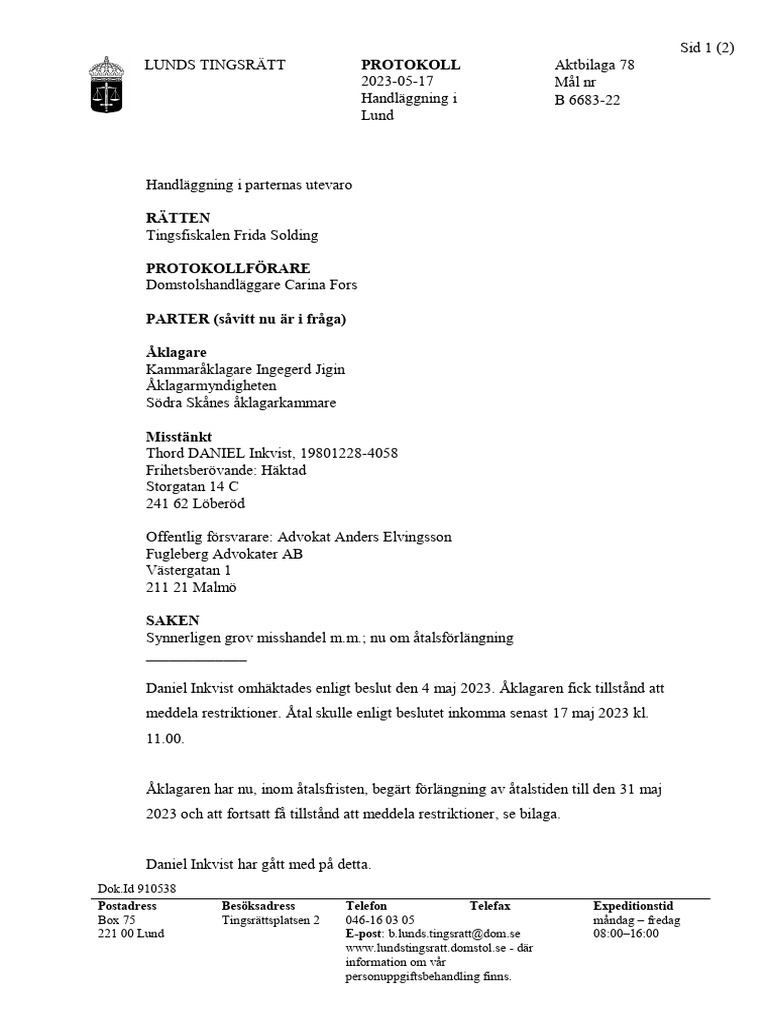 Protokoll Omhäktning | PDF