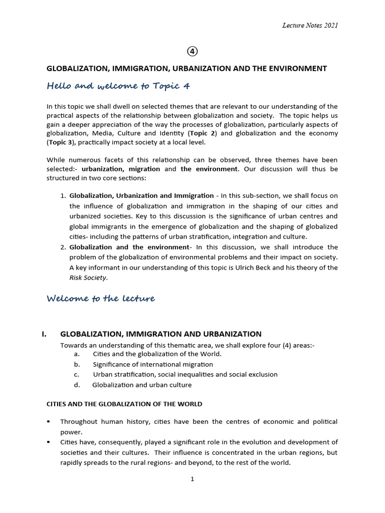 Globalization and Society Iv - Globalization, Immigration and ...