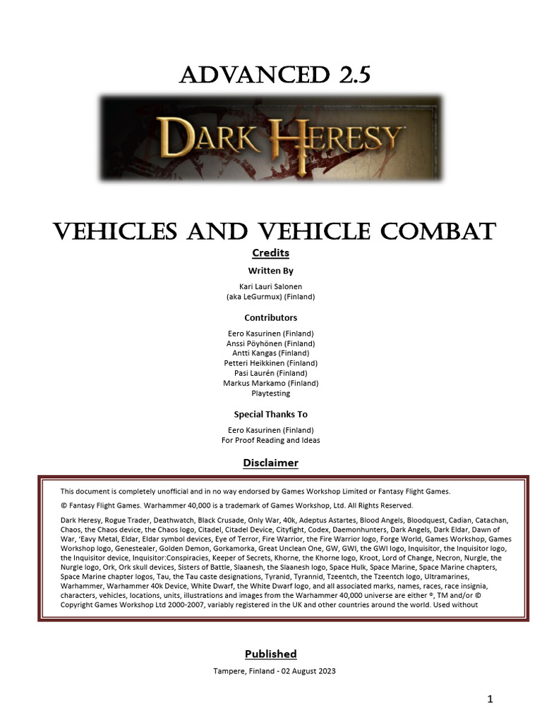 Advanced Dark Heresy - Vehicles and Vehicle Combat | PDF | Gun Turret ...
