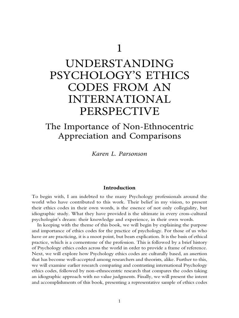 Understanding Psychologys Ethics Codes From An International Perspective 2021 Book