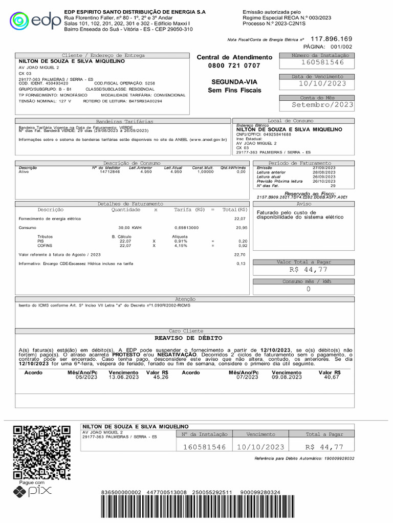 Fatura EDP Nilton Miquelino | PDF