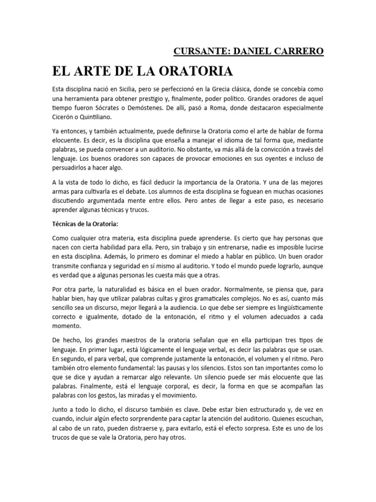 El Arte de La Oratoria (Daniel Carrero) | PDF | Hablar en público ...