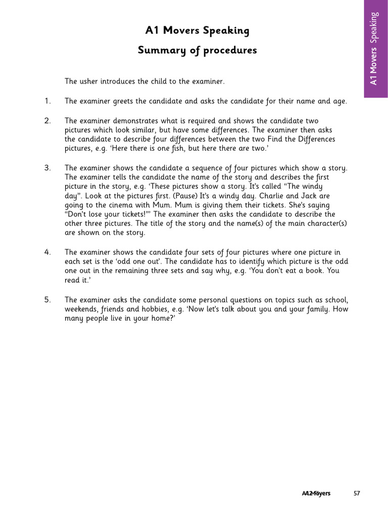 Level 4 Movers Speaking Test | PDF